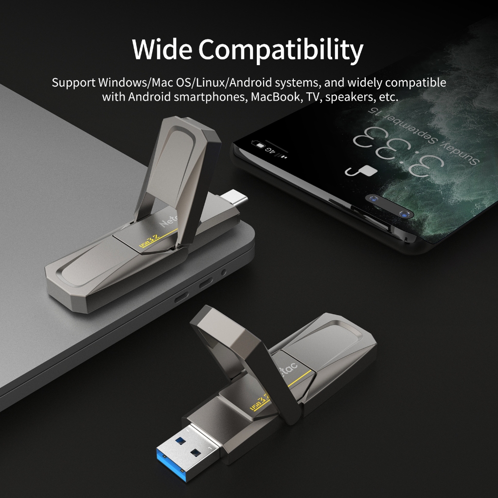 Jual Netac OTG Flashdisk US5 / US9 USB 3.2 + Type C Solid State Flash ...