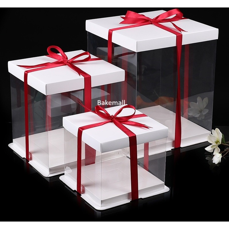Jual Box Cake Transparan Tutup Putih Ukuran 30 dan 34 Tinggi Box Mika ...
