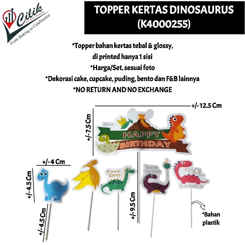 Jual topper+tusuk+bahan+kertas+happy birthday+karakter+shark+lumba+monkey+ulat+odd+dinosaurus ...