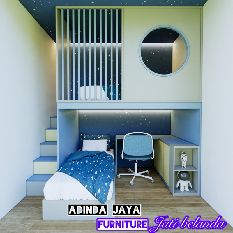 Jual tempat tidur anak tingkat dengan meja belajar di bawah dan meja ...