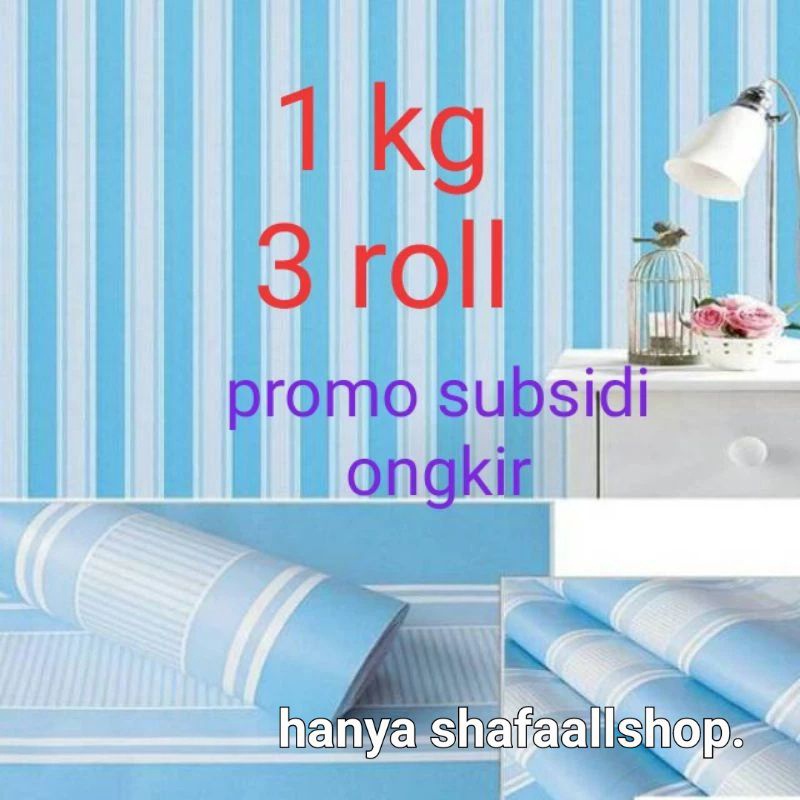 Jual Wallpaper stiker dinding salur biru karakter berkualitas pvc vinil ...
