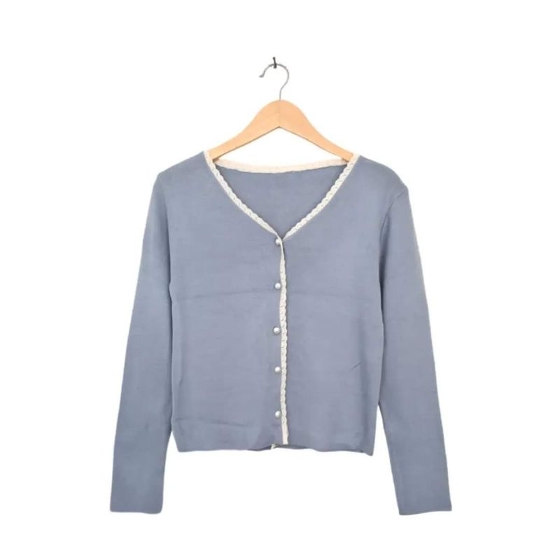 Jual Cardigan Premium List Renda Blue Denim (KODE : B38 -32 ) | Shopee ...