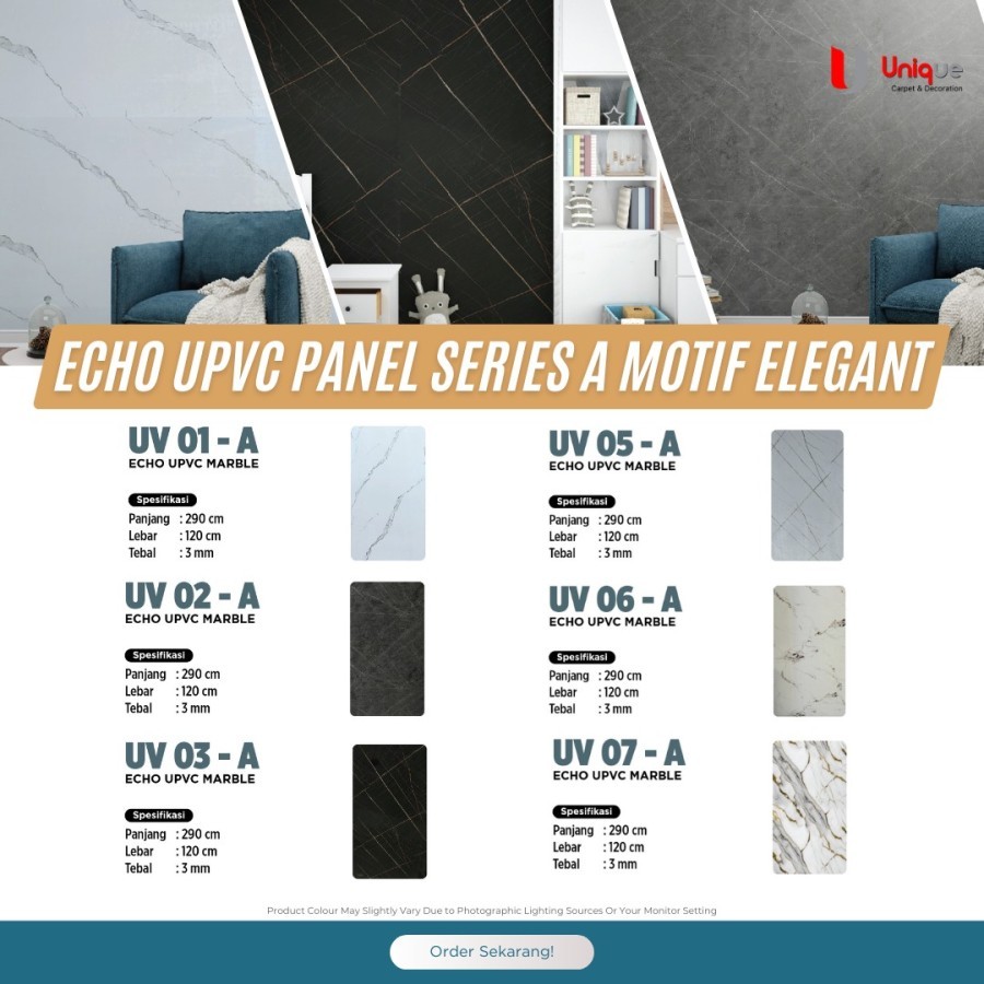 Jual ECHO UPVC Motif Marble Elegant Series A / PVC Panel 3mm Dinding ...