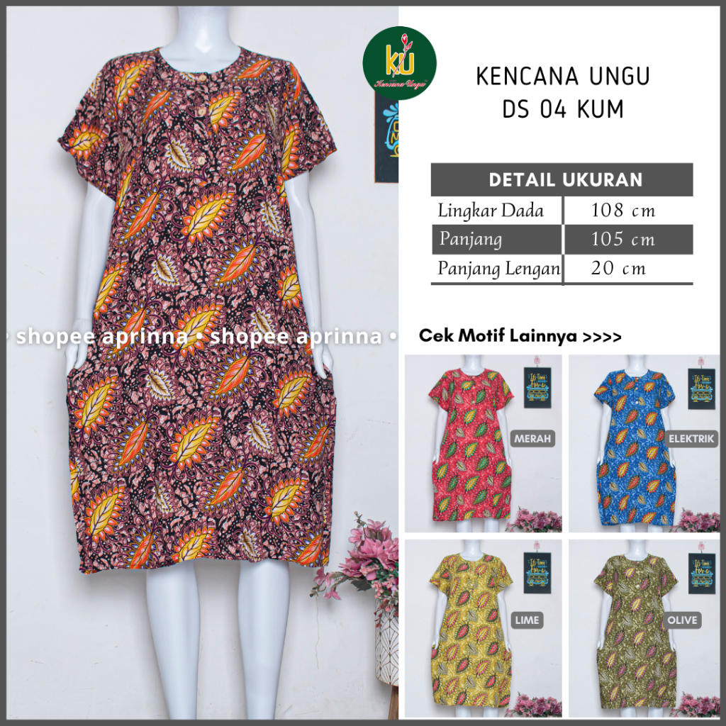 Jual COD DS04/08 KUM Daster Batik Kencana Ungu Asli Original Kencana ...