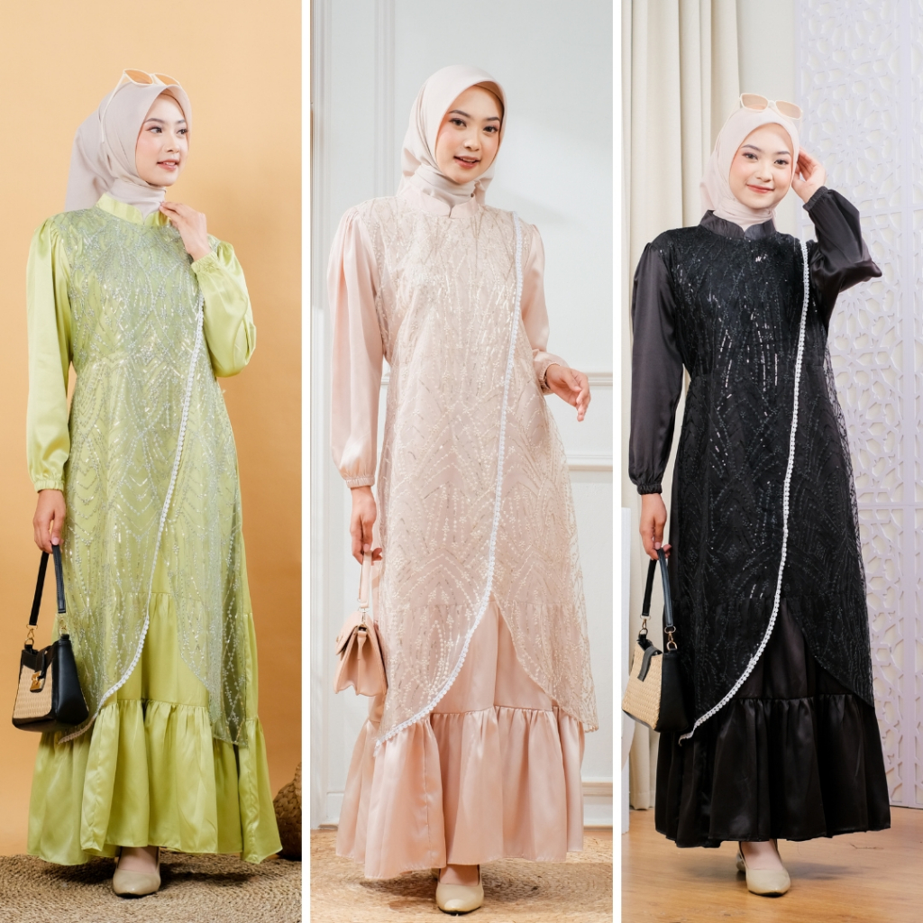 Jual RAISHA-Gamis Brukat AMIRA Dress Kondangan Velvet Picasso Mix Tile Brokat Kaca Spingle Model ...