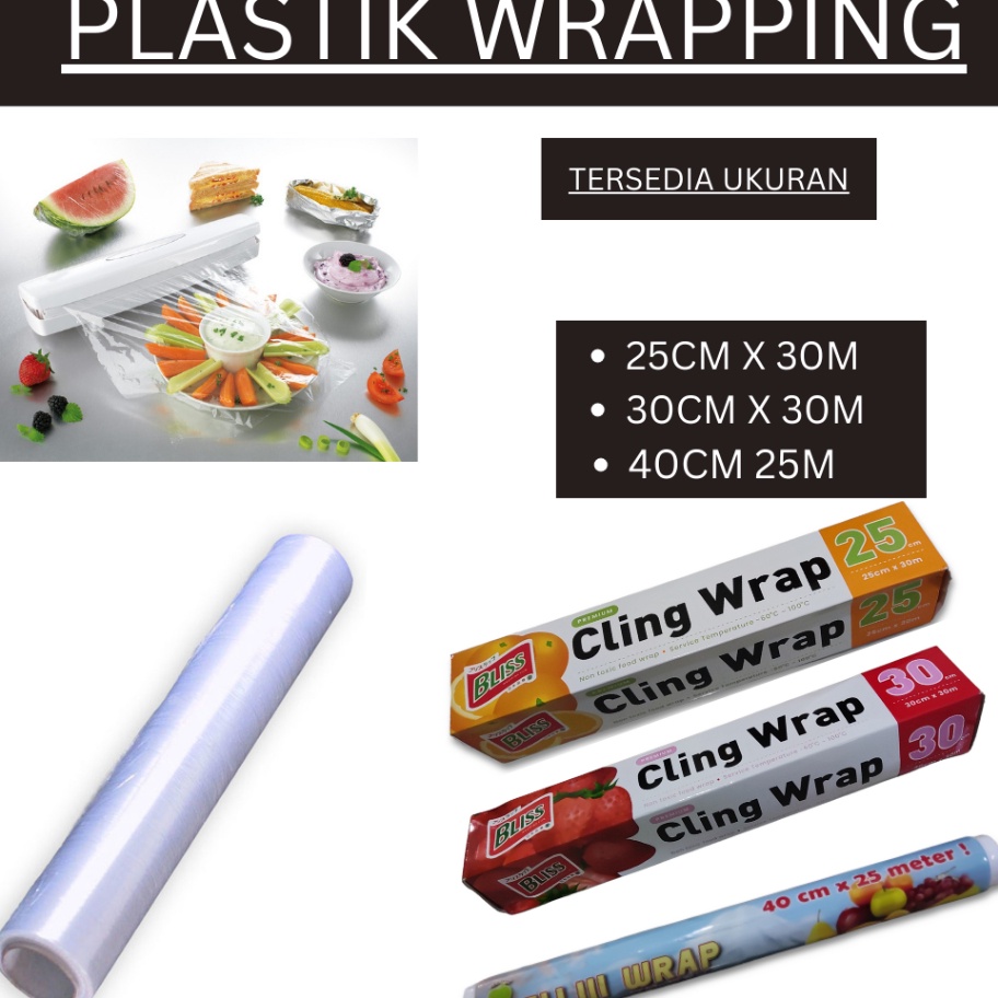 Jual WOW DEALS Plastik Wrapping Uk 25cm x 3 m 3cm x 3m 4cm x 25m Plastik Wrap plastik Pembungkus ...