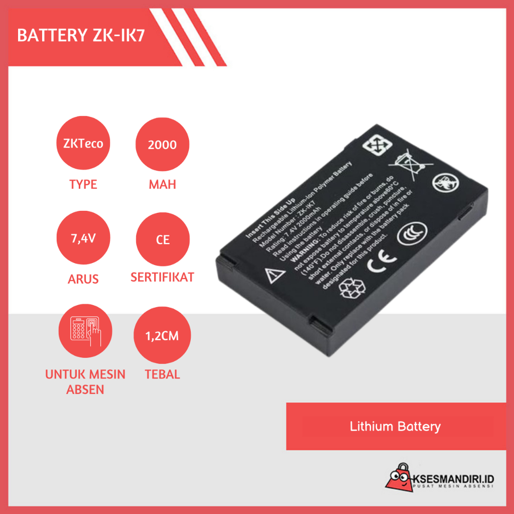 Jual Lithium Battery ZKTECO ZK-IK7 / ZKTECO IK7 | Shopee Indonesia