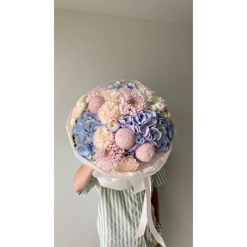 Jual chrysan pom pastels hydrangea bouquets bucket buket bunga segar ...
