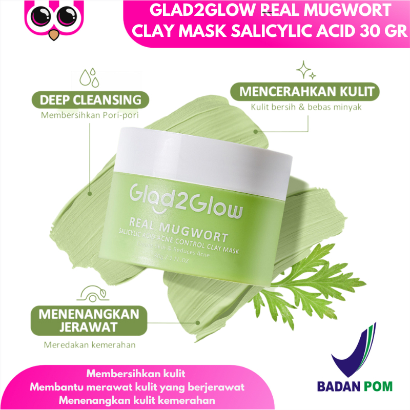 Jual GLAD2GLOW REAL MUGWORT CLAY MASK SALICYLIC ACID 30 GR MASKER WAJAH GLAD TO GLOW | Shopee ...