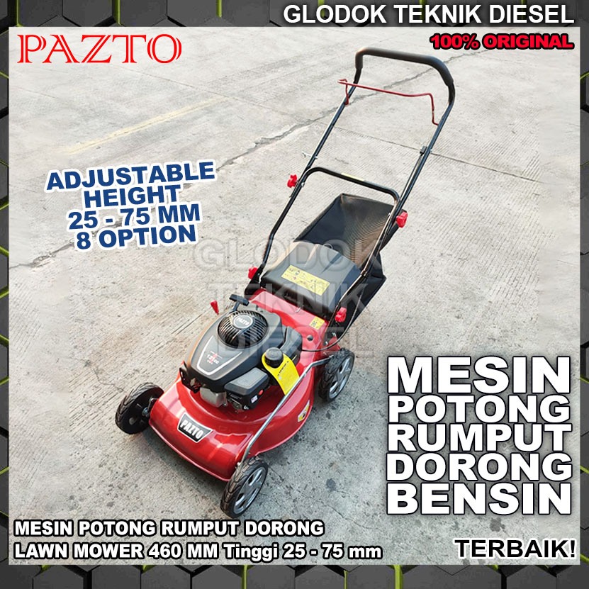 Jual Pazto Mesin Potong Rumput Dorong Bensin 460 mm Tinggi Potong 25 ...