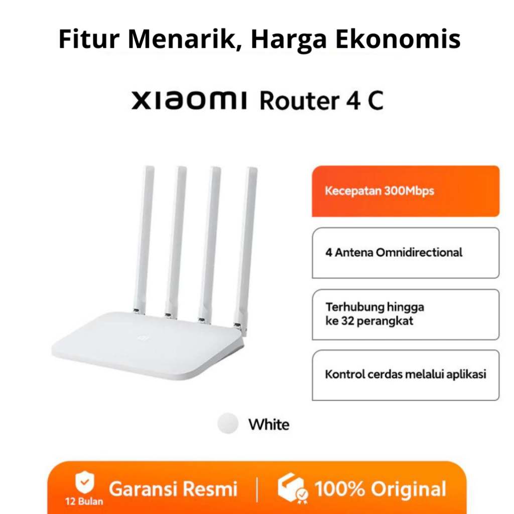Jual Xiaomi Mi Wifi Router 4C [4 Antena Omnidirectional,Memori 64 MB,300Mbps,2.4GHz,Smart ...