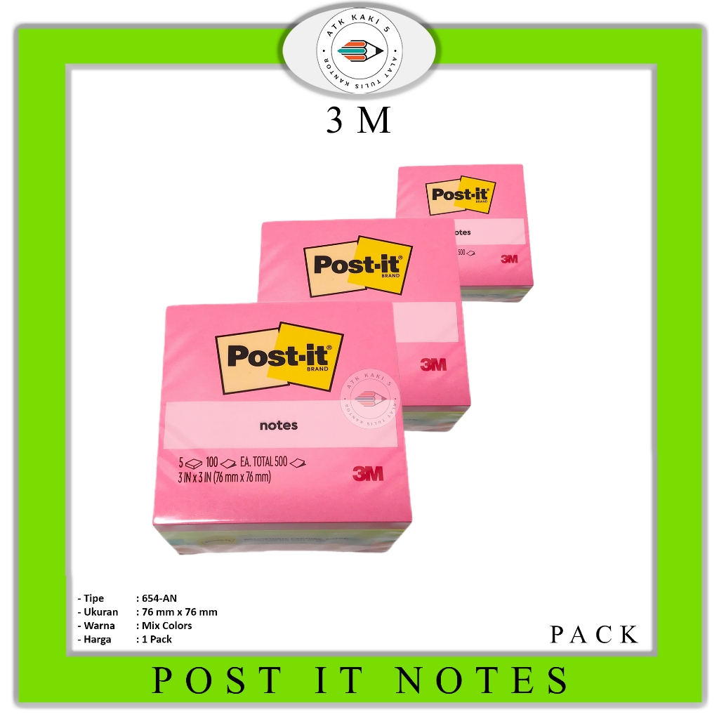 Jual 3M - Post It Sticky Notes 654-5AN Memo 5 WARNA - PACK | Shopee ...