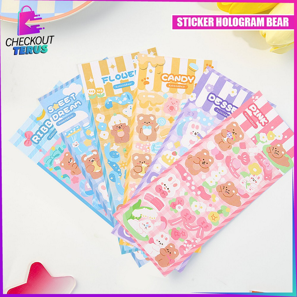 Jual CT C1107 Sticker Waterproof Kartun Bear Rabbit Hologram Korea ...