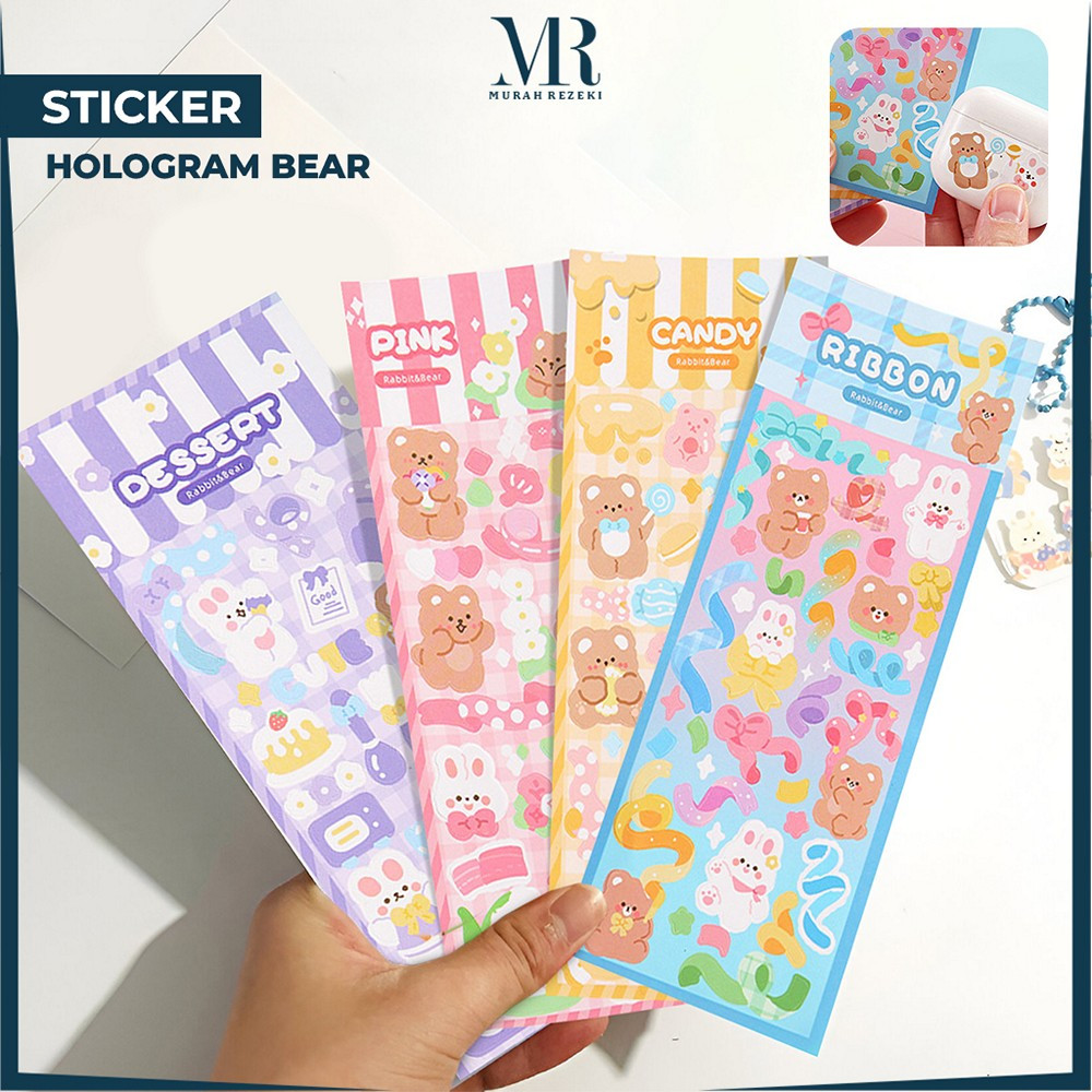Jual Sticker Waterproof Kartun Bear Rabbit Hologram Serbaguna / Stiker ...