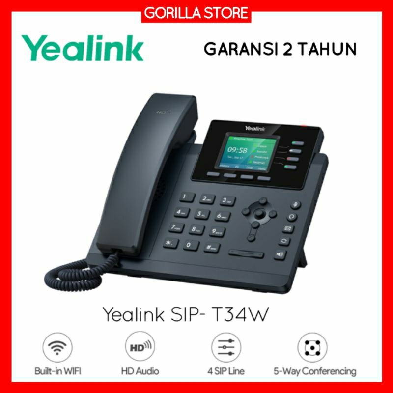 Jual Yealink SIP-T34W Entry Level WiFi IP Phone with 4 Lines and Color LCD | Shopee Indonesia