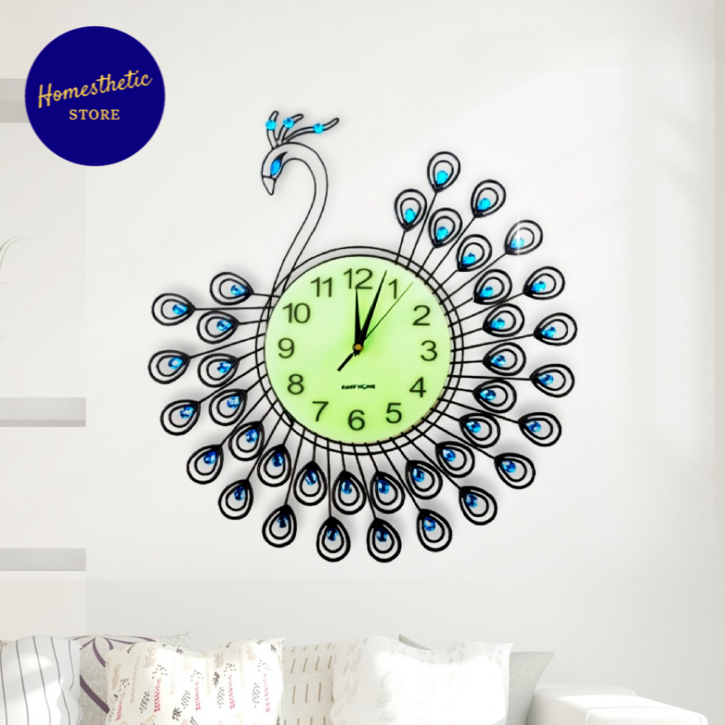 Jual Jam Dinding Mewah Elegant Luxury Quartz Clock Diamond Peacock 52 ...