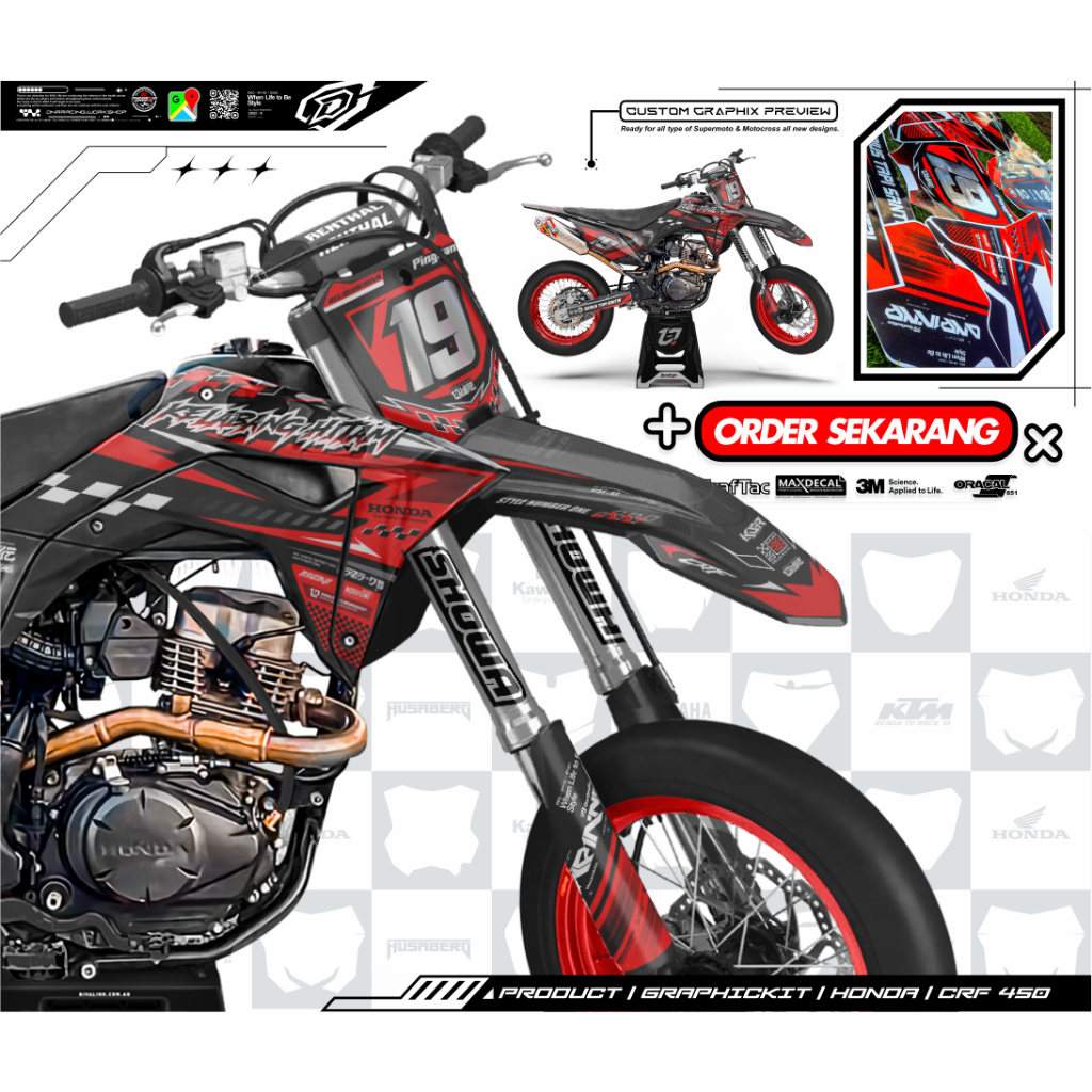 Jual RED SUPERMOTO SERIES !!! Custom Decals KLX, DTX , WR, CRF ...