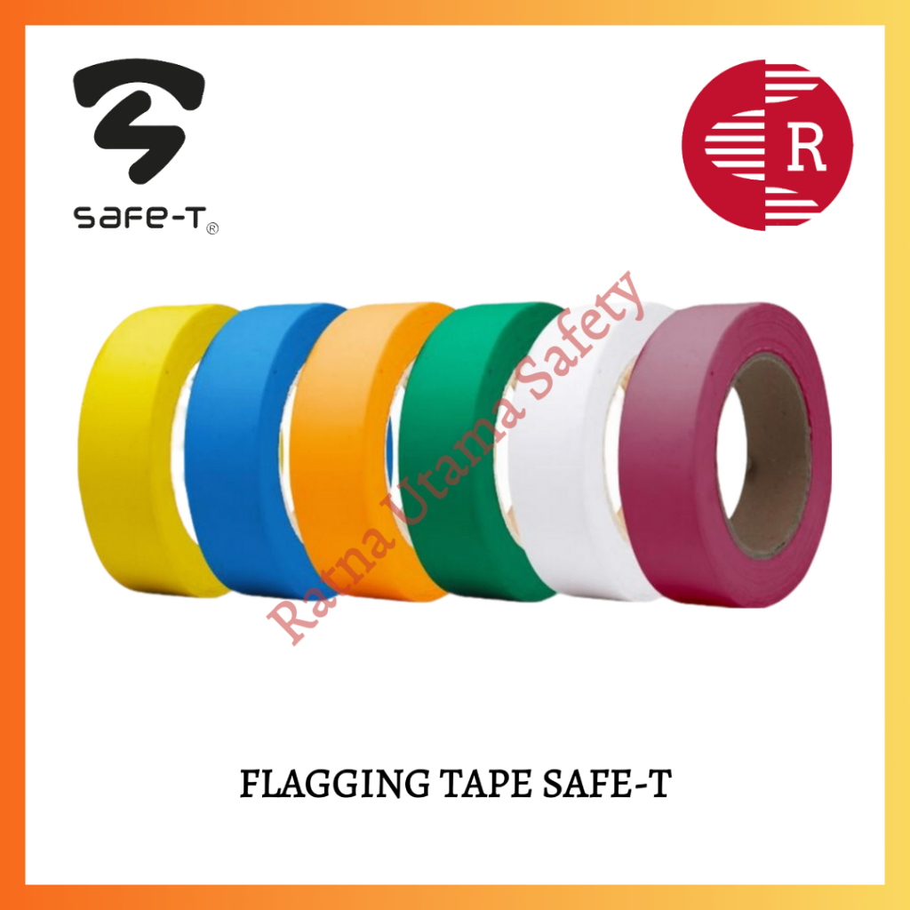 Jual Flagging Tape Merk Safe-T / Pita Survey Warna Biru, Hijau, Kuning, Merah, Orange, Pink, Dan ...