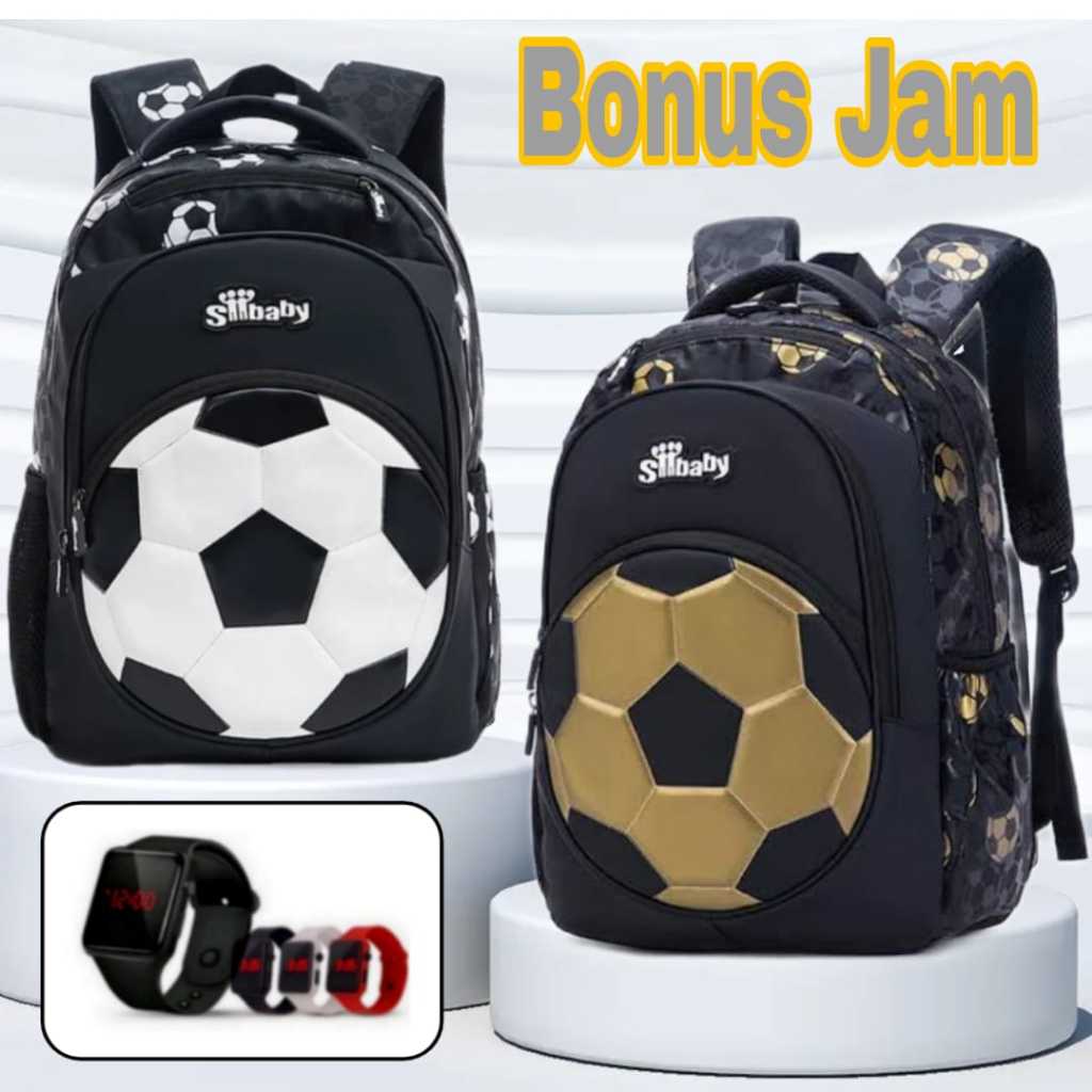 Jual ( FREE JAM LED) Tas sekolah anak laki laki tk SD SMP tas ransel karakter anak motif bola ...