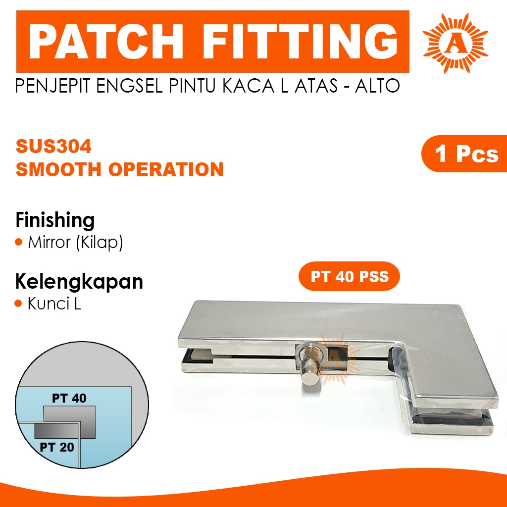 Jual Patch Fitting PT 40 Penjepit Engsel Pintu Kaca L Atas Tempered Glass - Alto | Shopee Indonesia