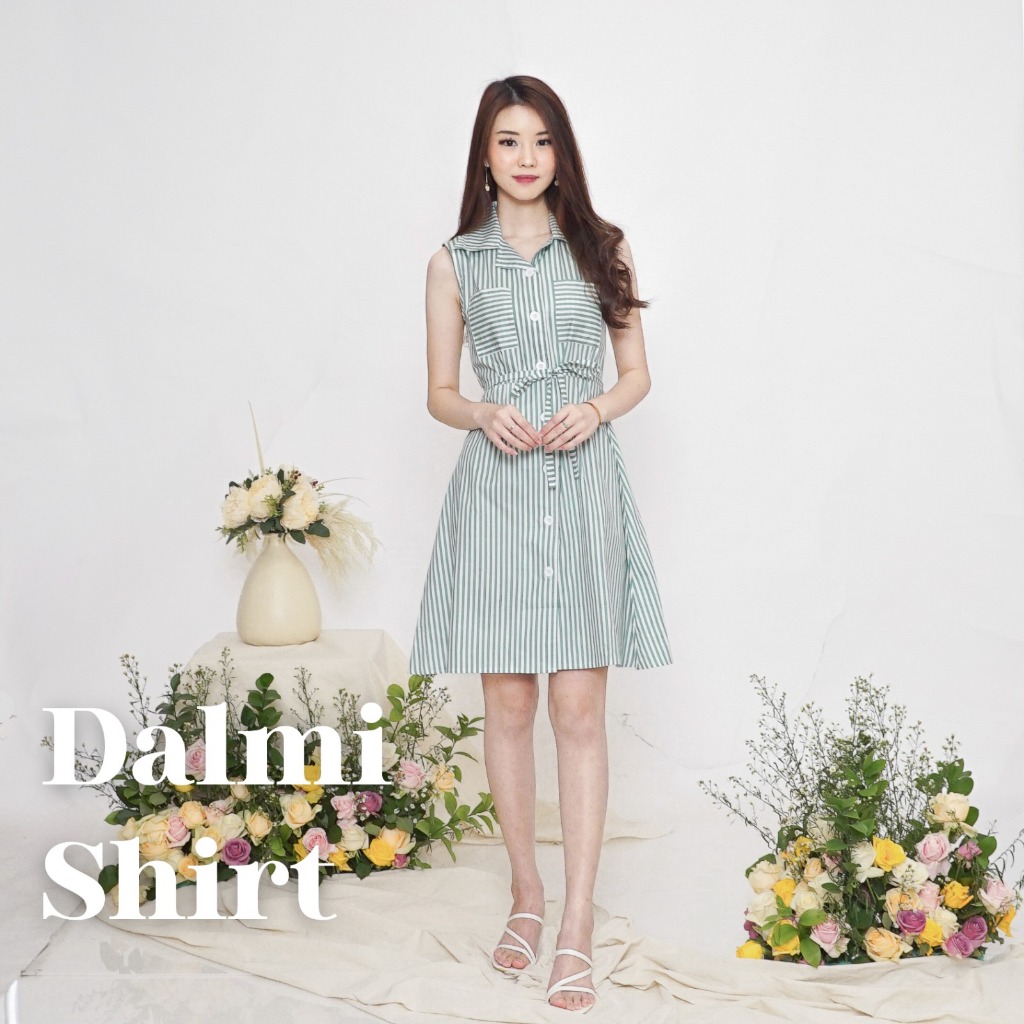 Jual VELOVE - V812 Dalmi Shirt Stripe Dress + Belt - 4 COLOR & 2 SIZE ...