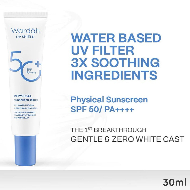 Jual Wardah UV Shield Physical Sunscreen Serum SPF 50PA++++ Netto 30 ml ...