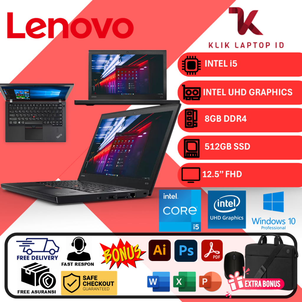 Jual Laptop Kantor Thinkpad X270 Intel Core i5 Ram 8GB 256GB SSD Win10 ...