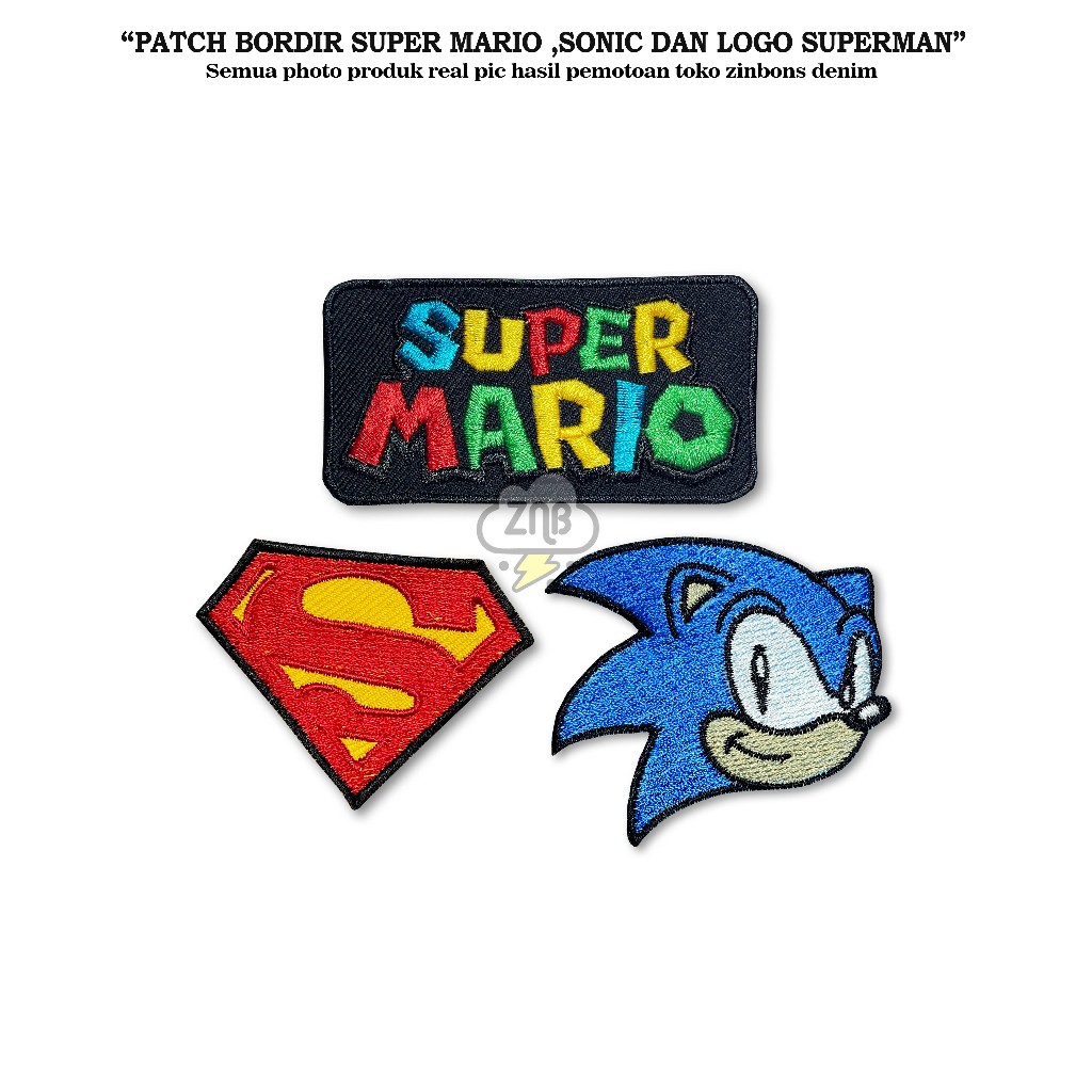 Jual Patch bordir sonic emblem bordir super mario tempelan jahit patch ...