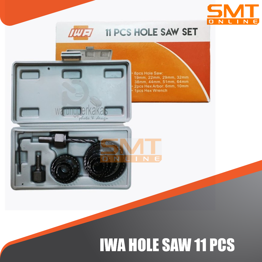 Jual IWA Holesaw Hole Saw Kit Set 11pcs Mata Bor Kayu Gypsum Triplek ...