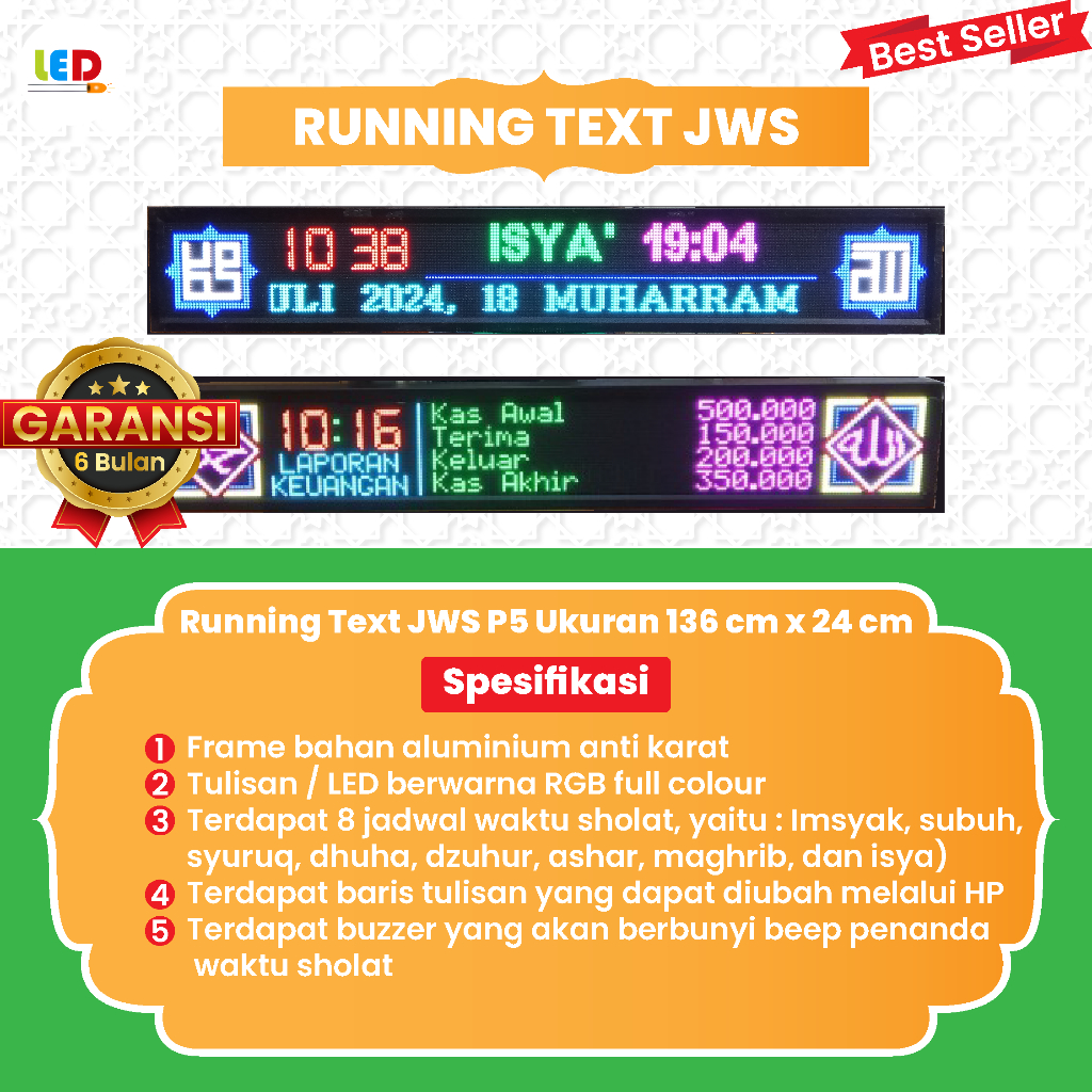 Jual Jam Masjid Running Text Jadwal Sholat P5 RGB Full Colour Indoor ...