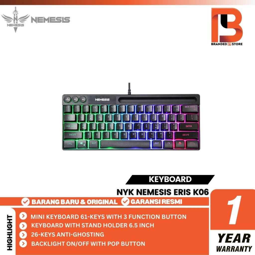 Jual Keyboard Gaming NYK Nemesis Eris K06 61% with Phone Holder - Hitam ...