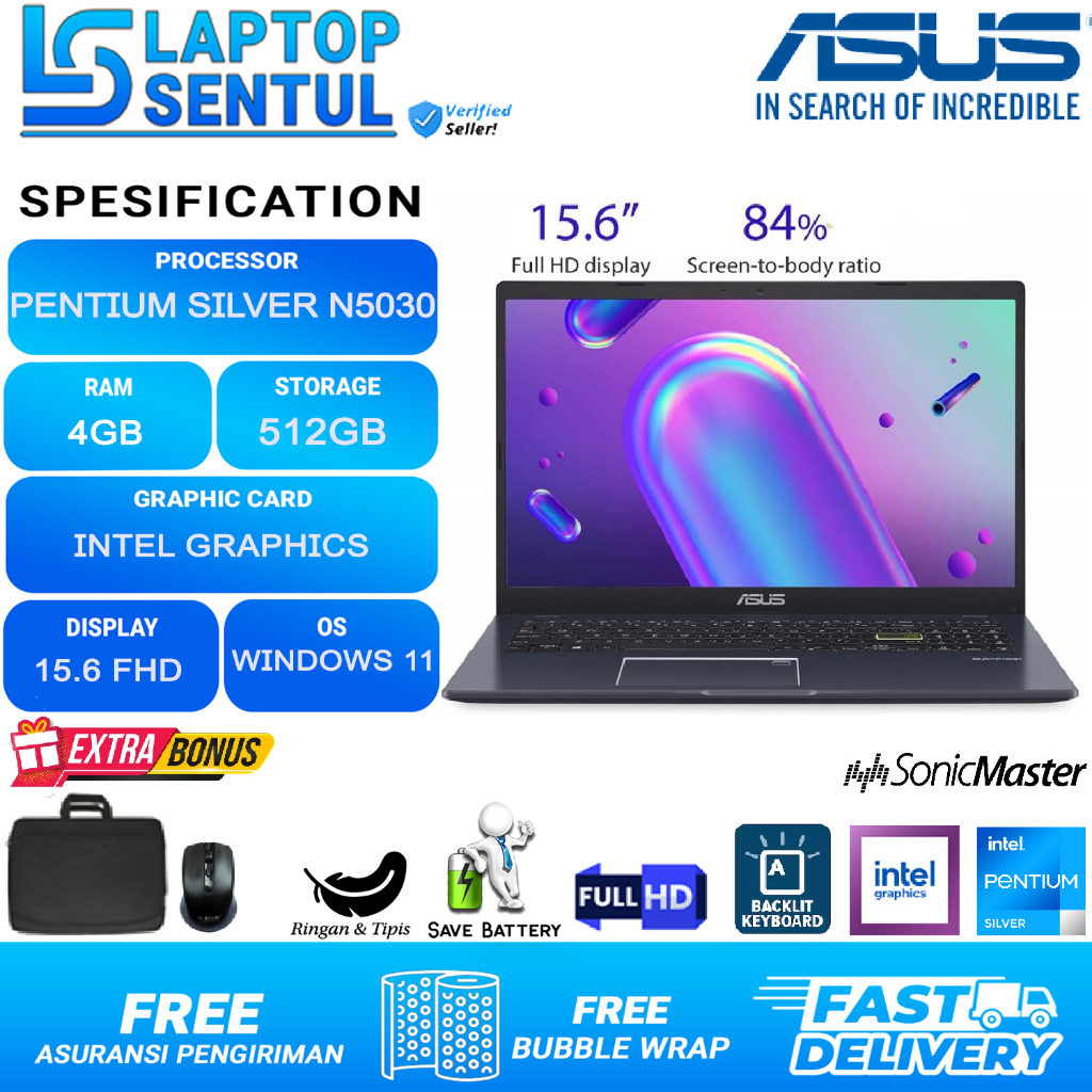 Jual Laptop Slim Asus Vivobook L510MA Intel Pentium N5030 Ram 4GB SSD ...