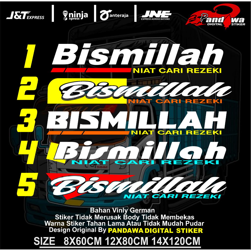 Jual Stiker Truk Bismillah Cutting Sticker Latin Kaca Depan mobil box ...