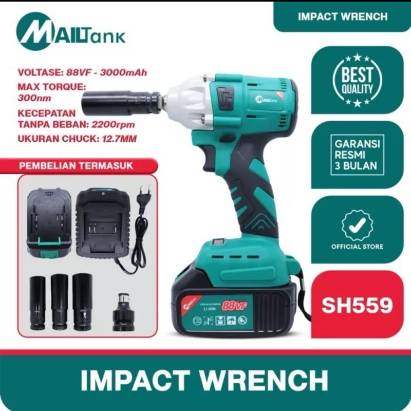 Jual MAILTANK SH559 CORDLESS BOR IMPACT WRENCH CORDLESS DRILL BRUSHLESS 88VF BAUT RODA CVT MOBIL ...