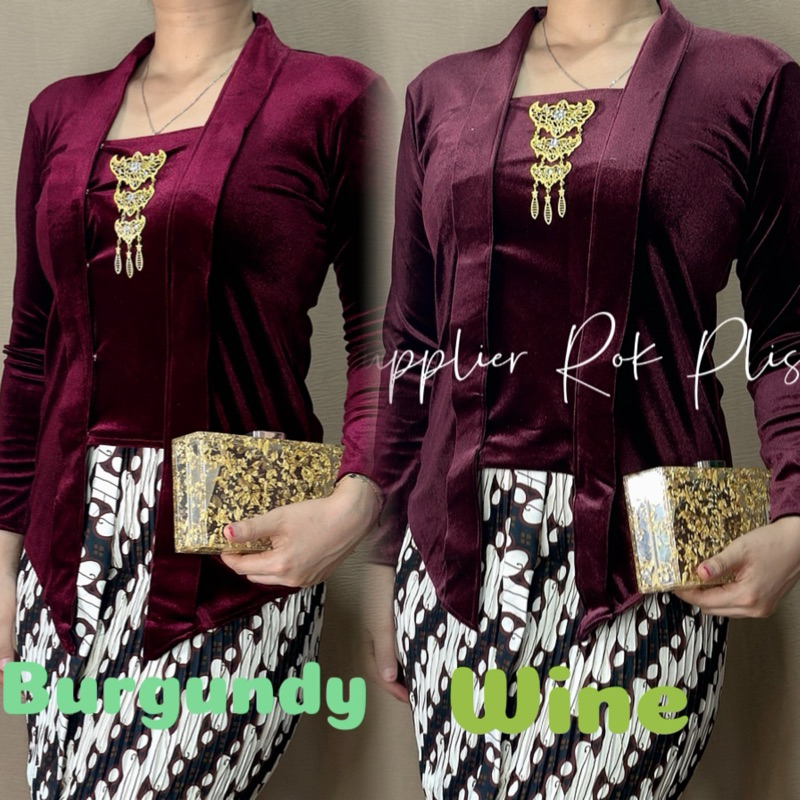 Jual kebaya kutu baru bludru warna burgundy/wine/kebaya cantik/kebaya ...