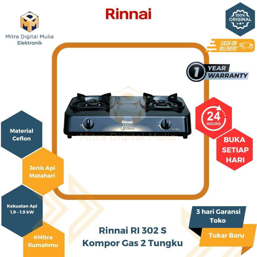 Jual Rinnai RI 302 S Kompor Gas 2 Tungku Ceflon | Shopee Indonesia