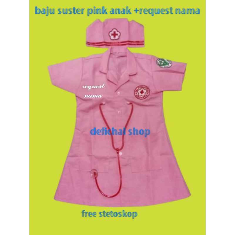 Jual baju suster warna pink/baju perawat warna pink anak usia 3-8tahun ...
