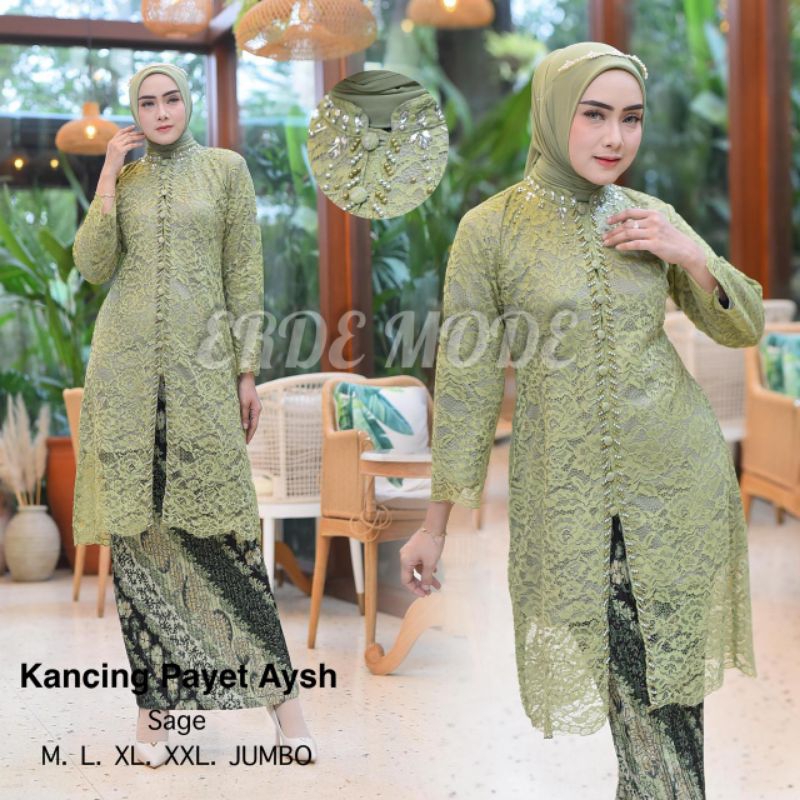 Jual SETELAN KEBAYA JUMBO LD 120 130 MODEL KANCING BROKAT PAYET AYSAH ...