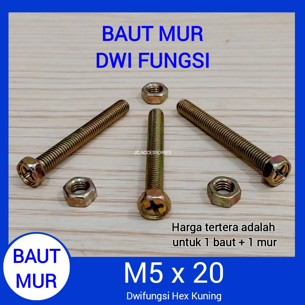 Jual BAUT MUR DWI FUNGSI M5X20 KUNING HEX DWIFUNGSI M5 X 20 KEPALA ...