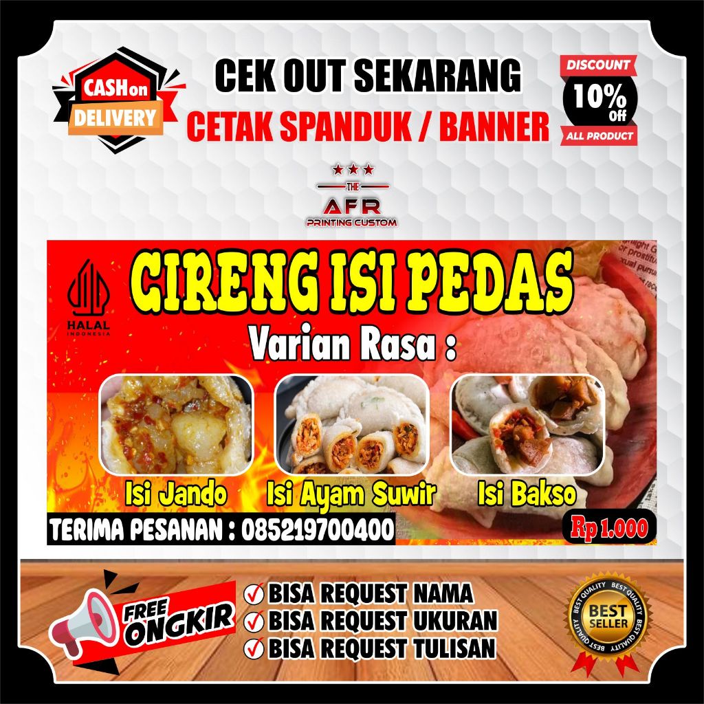 Jual Spanduk banner jualan cireng isi pedas mercon berkualitas ukuran ...