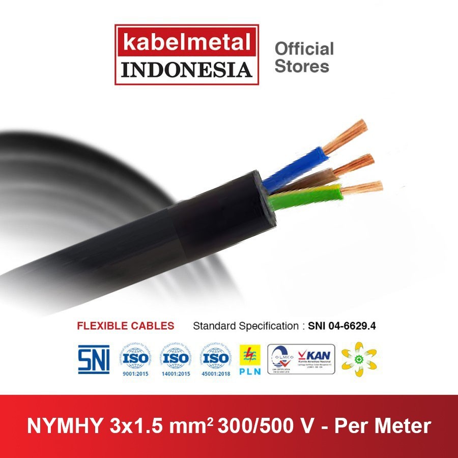 Jual Kabel NYMHY NYYHY 3x1.5 mm Per Meter kabelmetal INDONESIA - Serabut Tembaga Fleksibel PVC ...