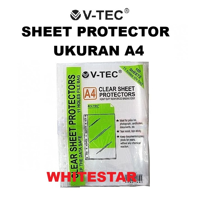 Jual sheet protector / pocket clear v-tec uk. / ukuran A4 (10 lembar ...