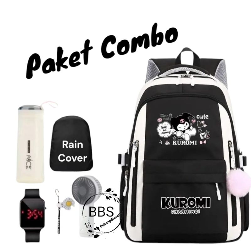 Jual Paket Kombo Hemat Kuromi Charming banyak bonus tas sekolah anak sd smp ransel sekolah ...