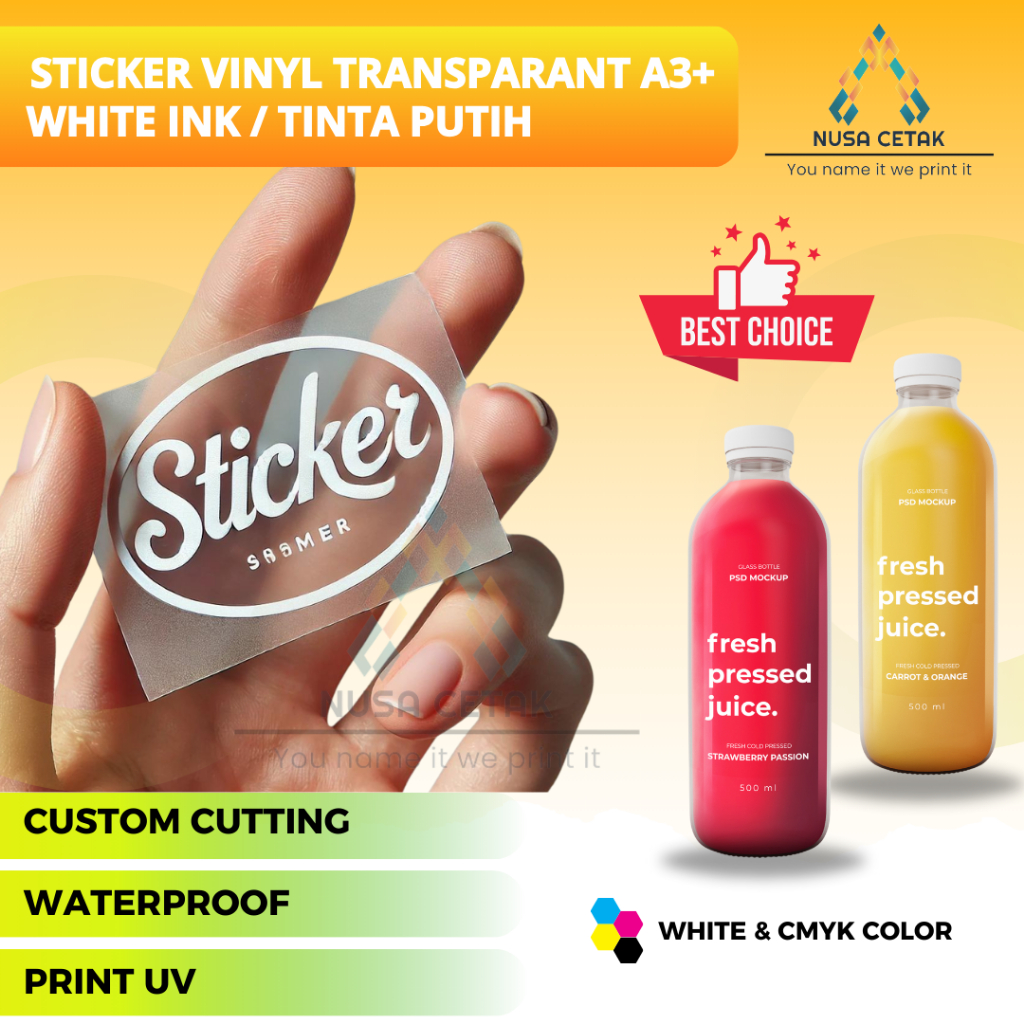 Jual Cetak Sticker Transparant White Ink A3+ | Print Sticker Tinta ...