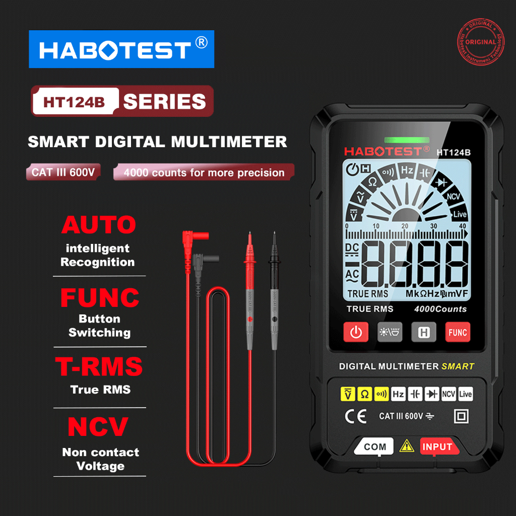 Jual HABOTEST HT124 B Multimeter Digital 600V AC DC True RMS Pengukur ...