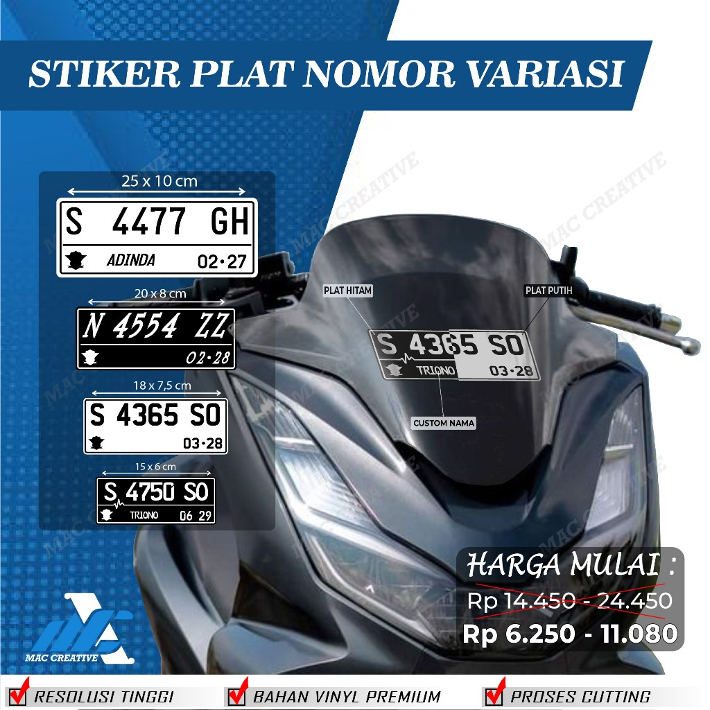 Jual STIKER PLAT NOMOR UNTUK VISOR MOTOR Atau WINDSHIELD - STIKER PLAT ...