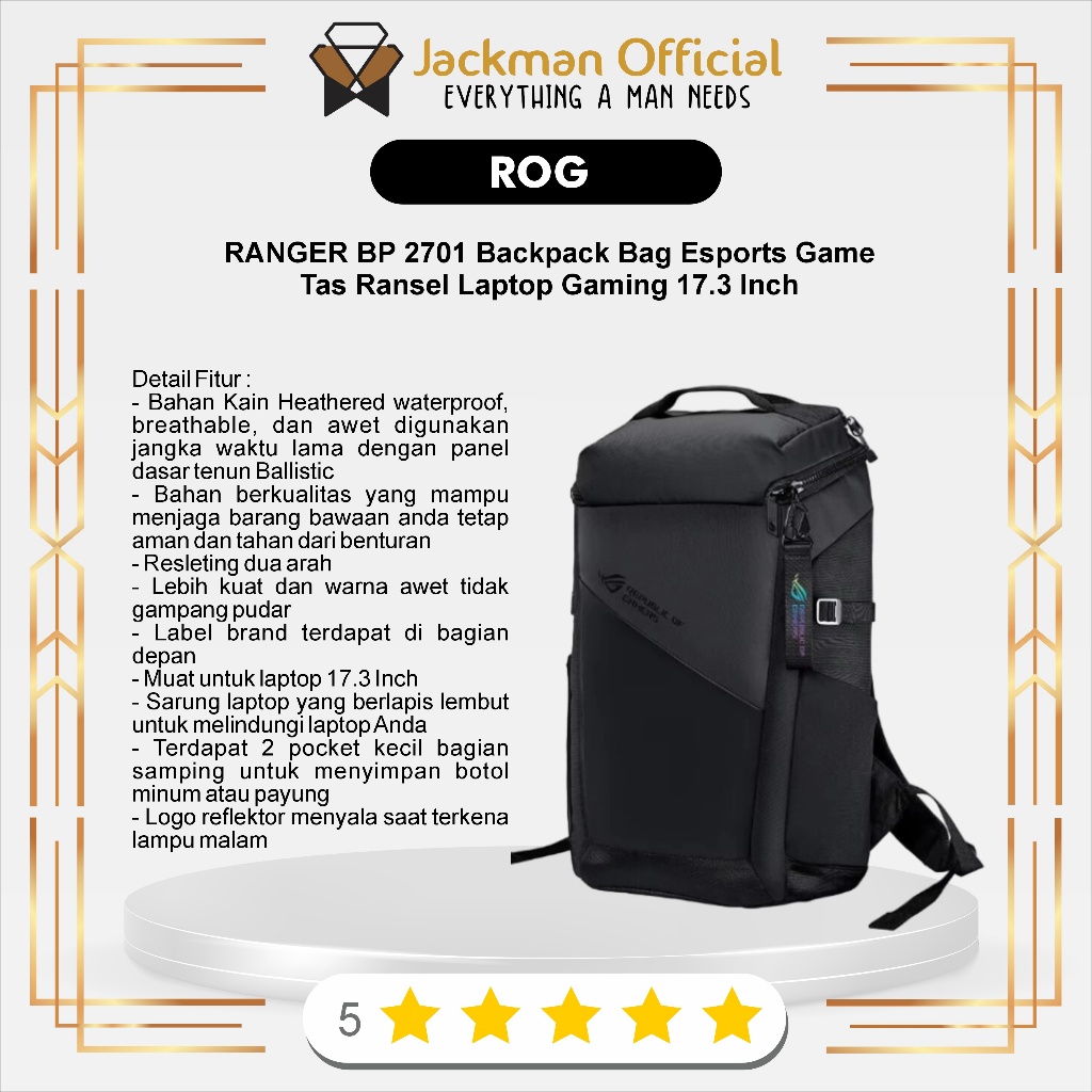 Jual ROG RANGER BP 2701 Backpack Bag Esports Game Tas Ransel Laptop ...