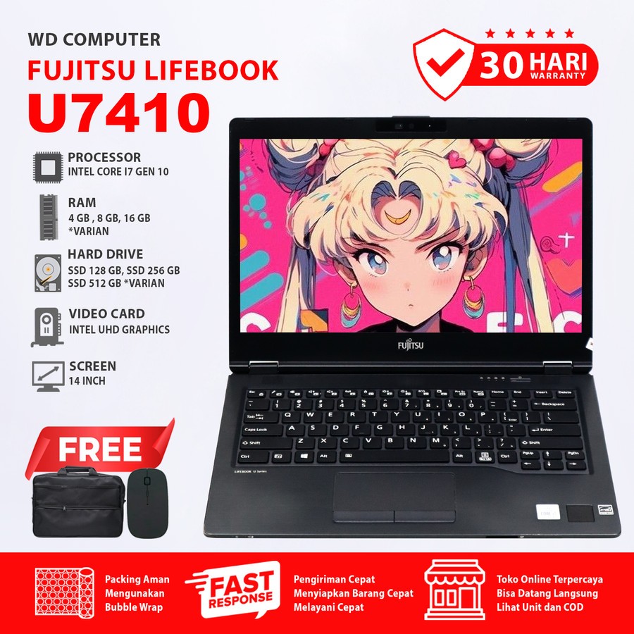 Jual Laptop Fujitsu U7410 core i7 gen 10 | Keyboard Backlight | Layar ...