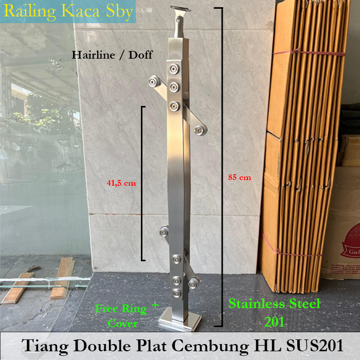 Jual TIANG RAILING KACA DOUBLE PLAT CEMBUNG HAIRLINE DOFF STAINLESS ...