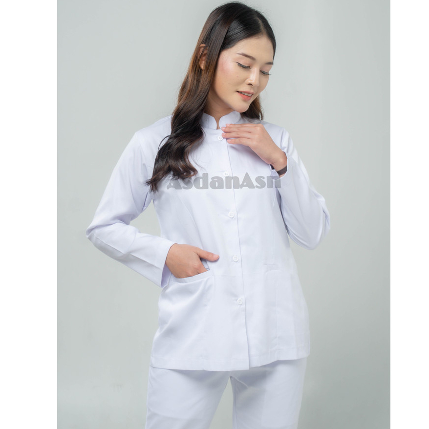 Jual Baju Perawat Putih Wanita Lengan Panjang Seragam Putih Lengan ...